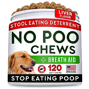 STRELLALAB No Poo Chews for Dogs - Stop Dog Poop Eating - Coprophagia & Stool Eating Deterrent with Probiotics, Digestive Enzymes & Immune Support - Liver Flavor - Made in USA - 120 Chews