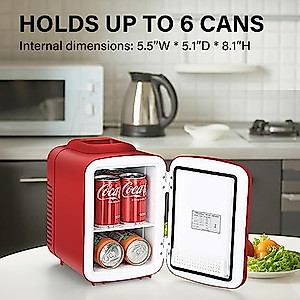 Simple Deluxe Mini Fridge, 4L/6 Can Portable Cooler & Warmer Freon-Free Small Refrigerator Provide Compact Storage for Skincare, Beverage, Food, Cosmetics, Red
