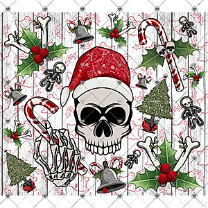 Skull Christmas Tumbler Sublimation Wrap - Ready to Press Sublimation Transfer - 20 oz Straight, Skeleton, Skulls Tumbler Wrap, Holiday