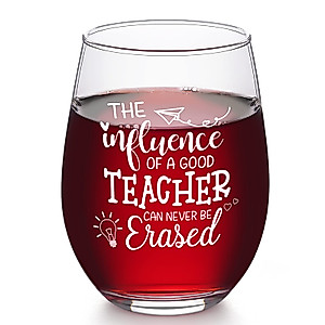 Futtumy Teacher Gift for Women, Teacher Appreciation Gift Thank You Gift Christmas Gift for Teachers, The Influence of a Great Teacher is Never Erased Stemless Wine Glass for Appreciation Week, 17Oz