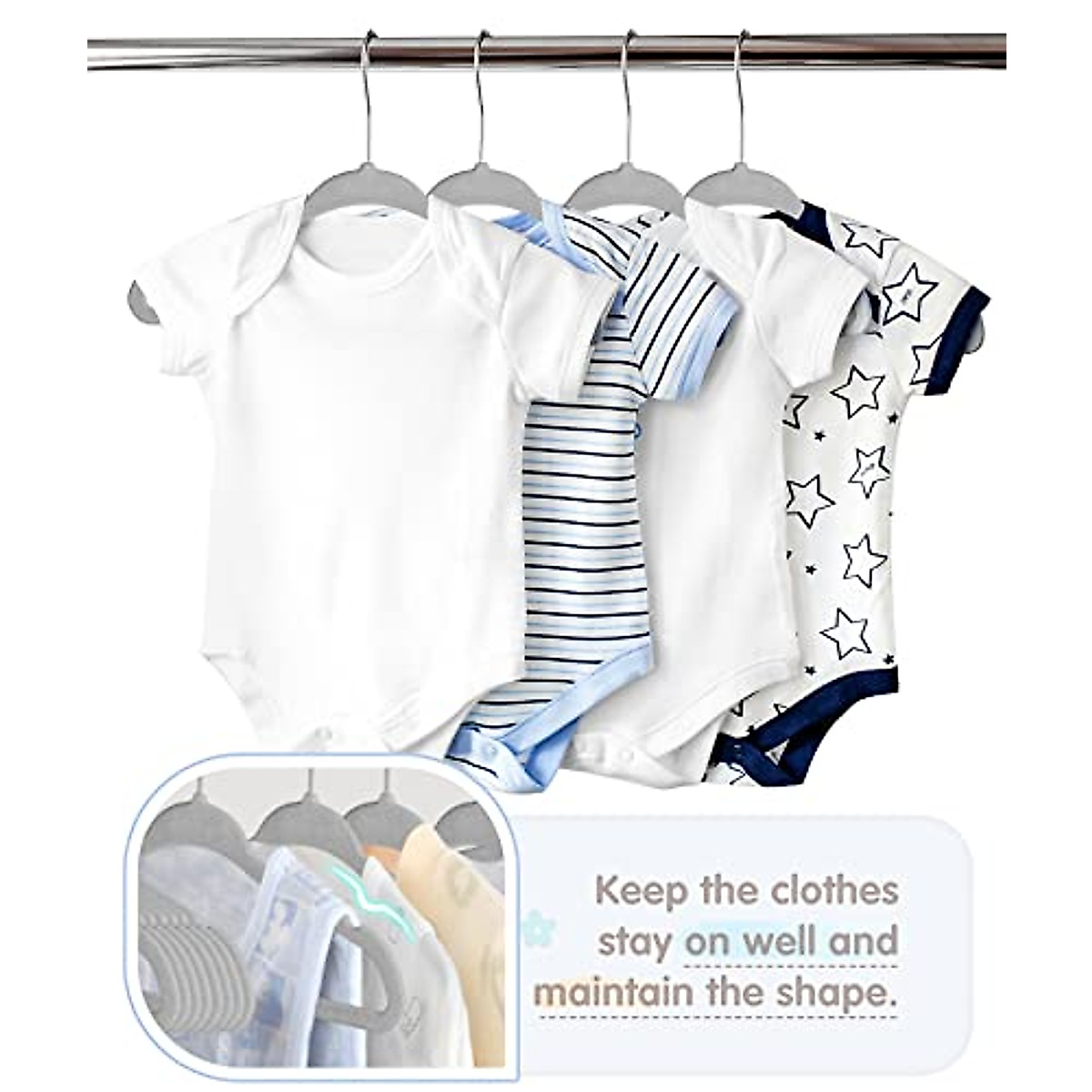 Kids Velvet Hangers, VIS'V 11 Inch Gray Non-Slip Baby Clothes Hangers with 6 Pcs Cute Clothing Dividers for Infant Toddler Boys & Girls Closet Organizer - 30 Pack