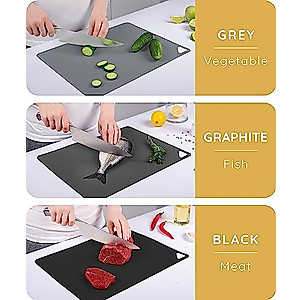 Extra Thin Flexible Cutting Boards for Kitchen - Cutting Mats for Cooking, Colored Cutting Mat Set with Easy-Grip Handles | Non Slip Cutting Sheets, Flexible Plastic Cutting Board Set of 3 (15"x12")