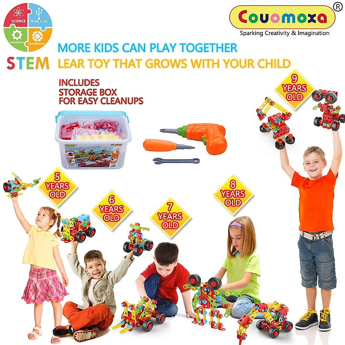 COUOMOXA Building Toys, 404 Pieces STEM Toys Kit Creative Construction Engineering Learning Set for 5, 6, 7, 8+ Year Old Boys&Girls Best Toy Gift for Kids |Take-A-Part Building Blocks