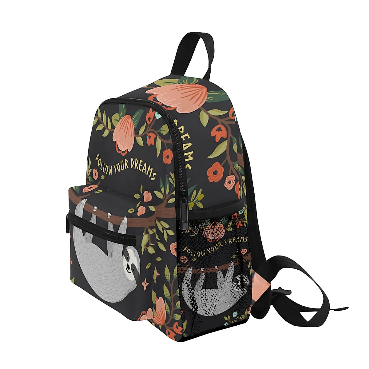 Wamika Summer Tropical Sloth Floral Backpack for Kids Girls Boys Funny Animal Palm Leaf Bookbag Daypack with Chest Strap Mini Elementary School Bags Water Resistant Durable for School Student