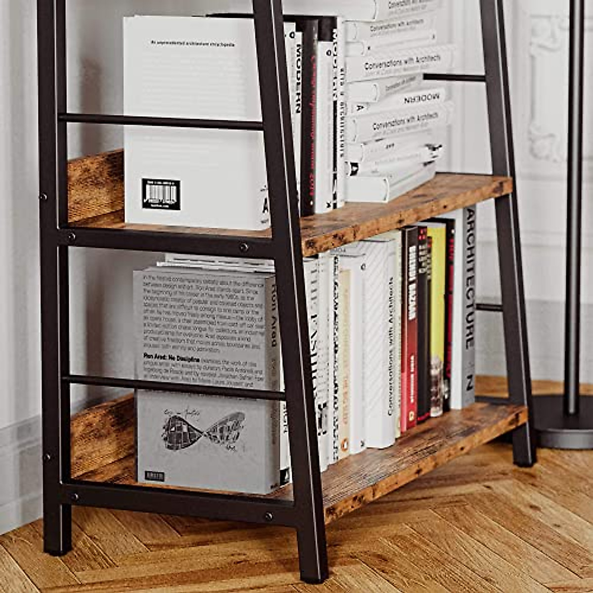 IRONCK Industrial Bookshelves and Bookcases, Ladder Shelf 5 Tier with Metal Frame for Living Room, Home Office, Rustics Brown