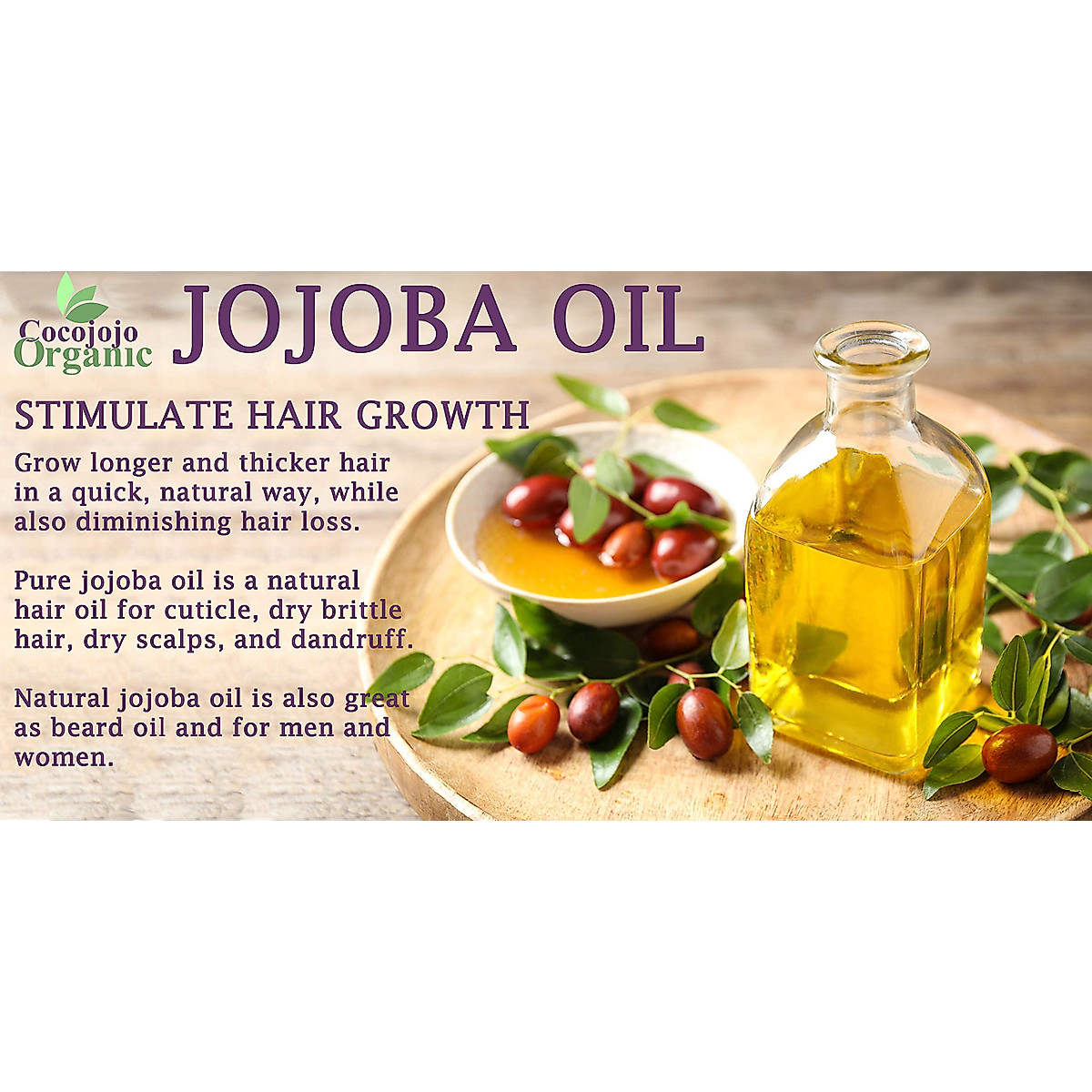 cocojojo Jojoba Oil Organic, Jojoba Oil for Hair Growth, Jojoba Oil for Skin, Jojoba Oil for Face, 100% Pure Natural, Cold Pressed, Deep Moisturizing Anti-Aging, Essential Oils - 32 Fl Oz