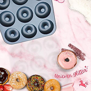 Large Non-Stick 100% LFGB Grade Silicone Donut Pan, Makes 9 Full Size Donuts, Oven, Dishwasher and Freezer Safe Donut Mold by Unicorn Glitter LLC
