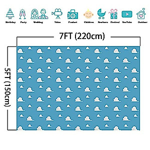 Fanghui 7x5FT Cartoon Kids Backdrop Blue Sky White Clouds Background Birthday Party Boy Baby Shower Dessert Table Banner Supplies Photo Booth Props