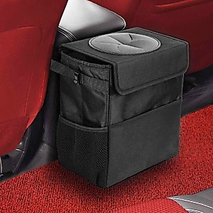 Ryhpez Car Trash Can with Lid - Car Trash Bag Hanging with Storage Pockets, Leak-Proof Collapsible Garbage Bin for Car(3.2 Gallon/12L)