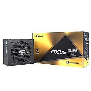 Seasonic Focus GX-1000, 1000W 80+ Gold, Full-Modular, Fan Control in Fanless, Silent, and Cooling Mode, 10 Year Warranty, Perfect Power Supply for Gaming and Various Application, SSR-1000FX.