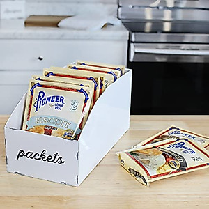 AuldHome Farmhouse Food Packet Organizers (2-Pack, White); Pantry Organization Divided Compartment Bins for Food Mixes and Spice Packets