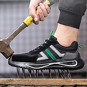 Withtens Steel Toe Shoes for Women Lightweight Tennis Shoes Breathable Safety Sneakers Slip on Shoes for Work Black Womens Steel Toe Boots (Black, 8)