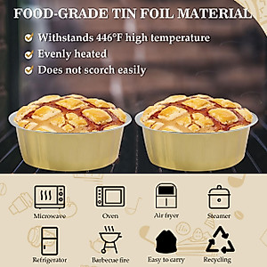 BAKINGPAK Round Mini Aluminum Pans with Lids, 30PCS 8OZ Individual Cupcake Containers Cupcake Liners with Lids Mini Cake Tins Individual Mini Cake Pans With Lids Gifts for Mom Wedding Brithday, Gold
