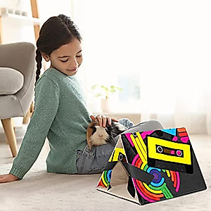 RATGDN Small Pet Hideout Retro Audio Cassette Tapes Rainbow Hamster House Guinea Pig Playhouse for Dwarf Rabbits Hedgehogs Chinchillas