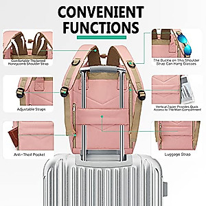 Bebowden Travel Laptop Backpack for Women College Bag Business Work Anti Thef Water Resistant Casual Daypack Fits 14 Inch Laptop Pink