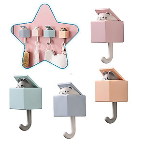 Benshukam Creative Adhesive Coat Hook,6 Pcs Cute Pet Hooks for Coat, Towel,Key,Hat, Bag,Scarf, Utility Cat Hook for Wall Hanging Decorations(4 Colors)
