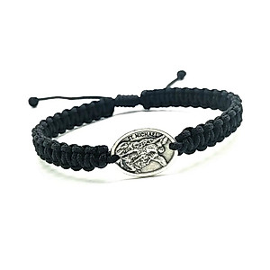 MedjugorjeStoneGifts St Michael the Archangel/Guardian Angel Bracelet/Black Adjustable Cord