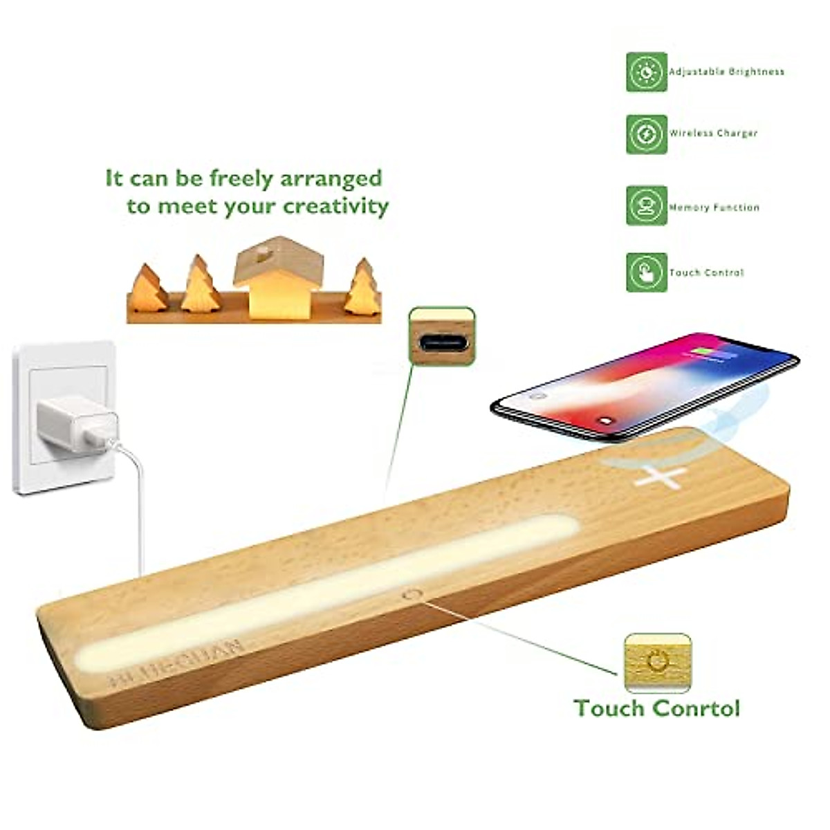 BLUEGUAN LED Night Light Nightstand Lamp with Touch Control, Eye-Caring Desk Lamp, Dimming for Reading, Bedroom, Living Room, Office Use