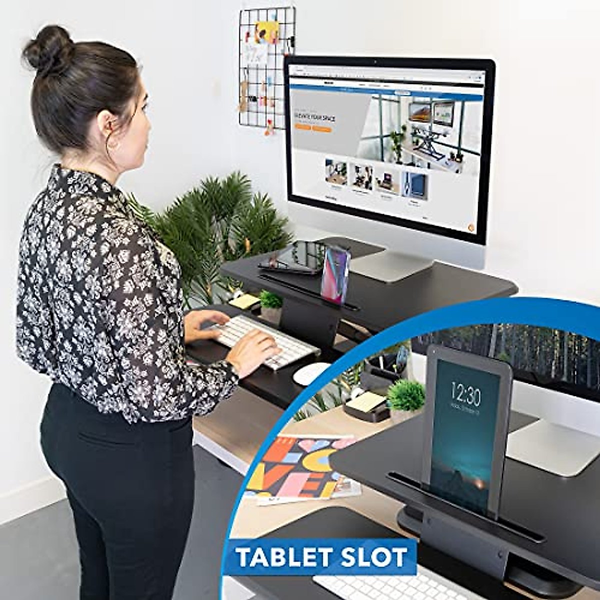 Mount-It! Height Adjustable Standing Desk Converter, 25” Wide Desktop - Sit-Stand Converting Desks with Gas Spring for Home, Office - Stand-Up Computer Workstation Desktops