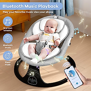 kmaier Electric Baby Swing for Infants, Baby Rocker for Infants with 5 Speeds, 10 Lullabies, Adapter & Battery Operated, Indoor & Outdoor Use, Remote Control, Gray