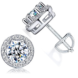 Cubic Zirconia Halo Earrings for Women Men 18K White Gold Plated Simulated Diamond Hypoallergenic for Sensitve Ears Piercing CZ Studs
