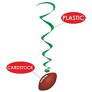Beistle 5 Piece Football Party Hanging Swirl Sports Whirls for Game Day Tailgating Decorations, 40", Brown/Green/White
