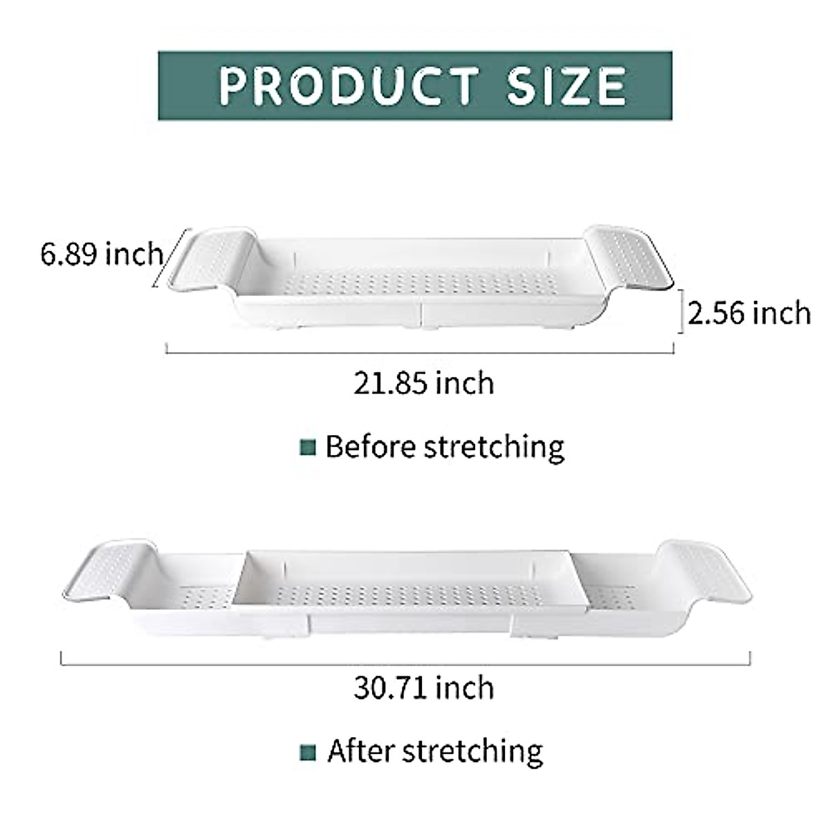 JUSHUMAOYI - Adjustable Bathtub Caddy Tray- Bath Tub Table Caddy -Bath Tray for Bathtub -White