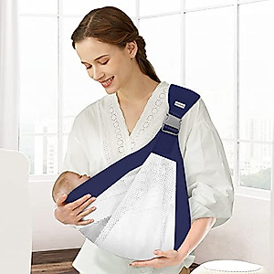 Adjustable Baby Sling Carrier for Newborn, Breathable Mesh One Shoulder Baby Holder Carrier, Baby Slings for Toddler Up to 45lbs (Dark Blue)