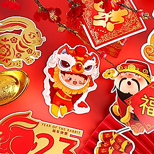 OBANGONG 5 Pcs 2023 Chinese New Year Banners Decorations Happy New Year Hanging Banners Ornaments Year of Rabbit Chinese Luna New Year Banner Spring Festival Party Supplies
