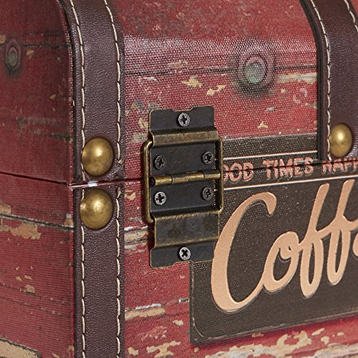 Household Essentials 9245-1 Medium Decorative Home Storage Trunk - Luggage Style - Coffee Shop Design , Orange