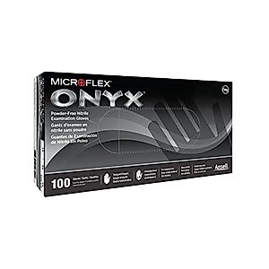 Microflex Onyx N64 Disposable Nitrile Exam Gloves for Automotive, Metal Fabrication w/Textured Fingertips - Medium, Black (Box of 100)