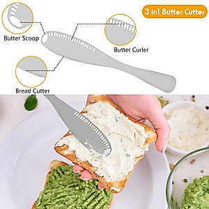 Stainless Steel Cheese Slicer with Accurate Size Scale Includes Wire Cheese Slicer, 5 Replacement Wires Cheese Cutters and 4 Mini Stainless Steel Cheese Knives Butter Knife & Fork for Cheese Butter