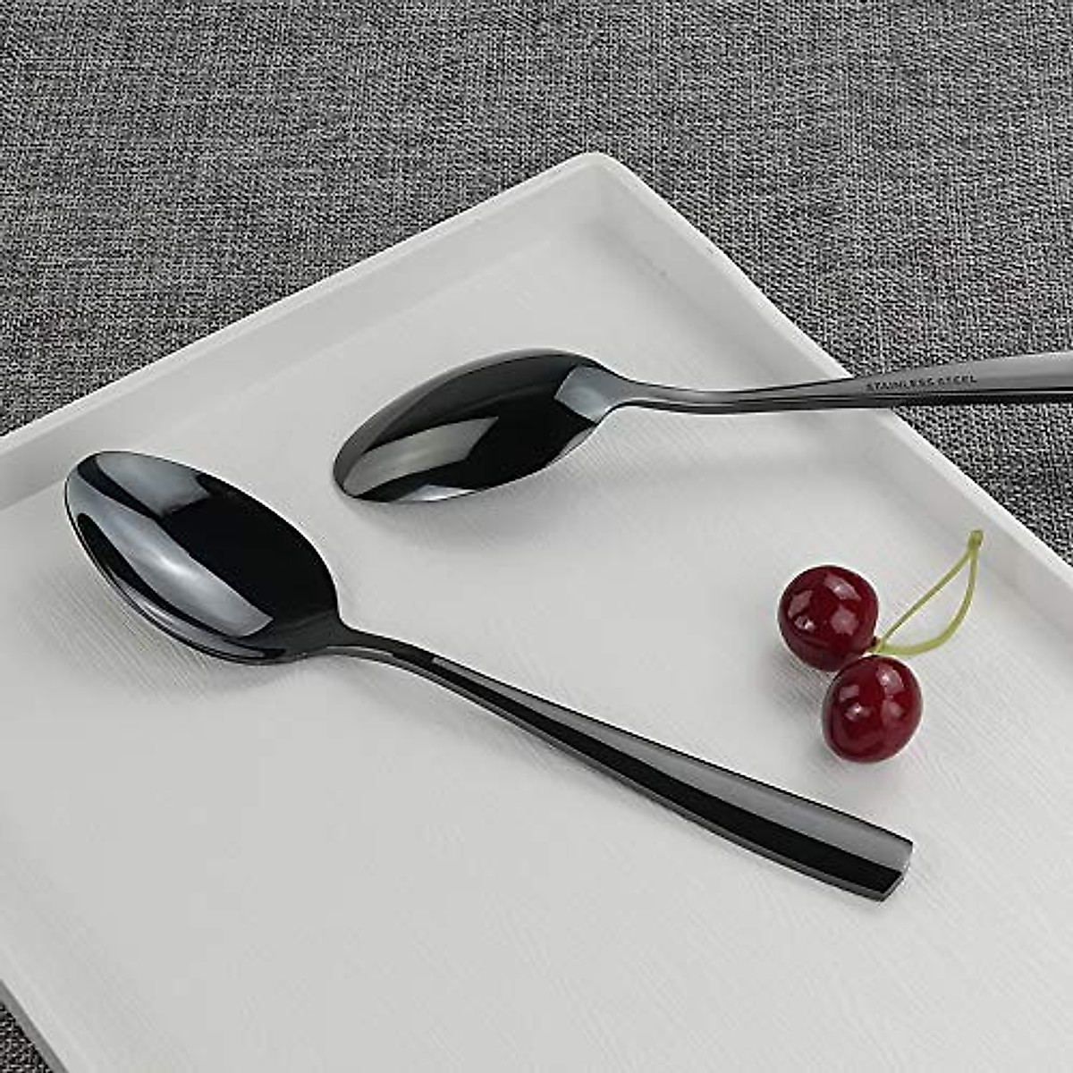 Teyyvn 16-Pack Black Stainless Steel Dinner Spoon, 8.03 Inches, Mirror Polished