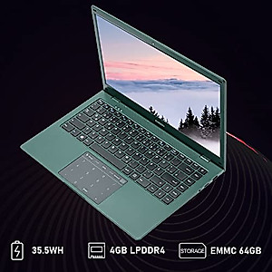 Azeyou Newest 14.1" Thin Light Business Student Laptop Computer, up to 2.8GHz Celeron N4020 Processor, 4GB DDR4 RAM, 64GB Storage, 2MP Webcam, WiFi, Bluetooth, Windows 11 Laptop Green
