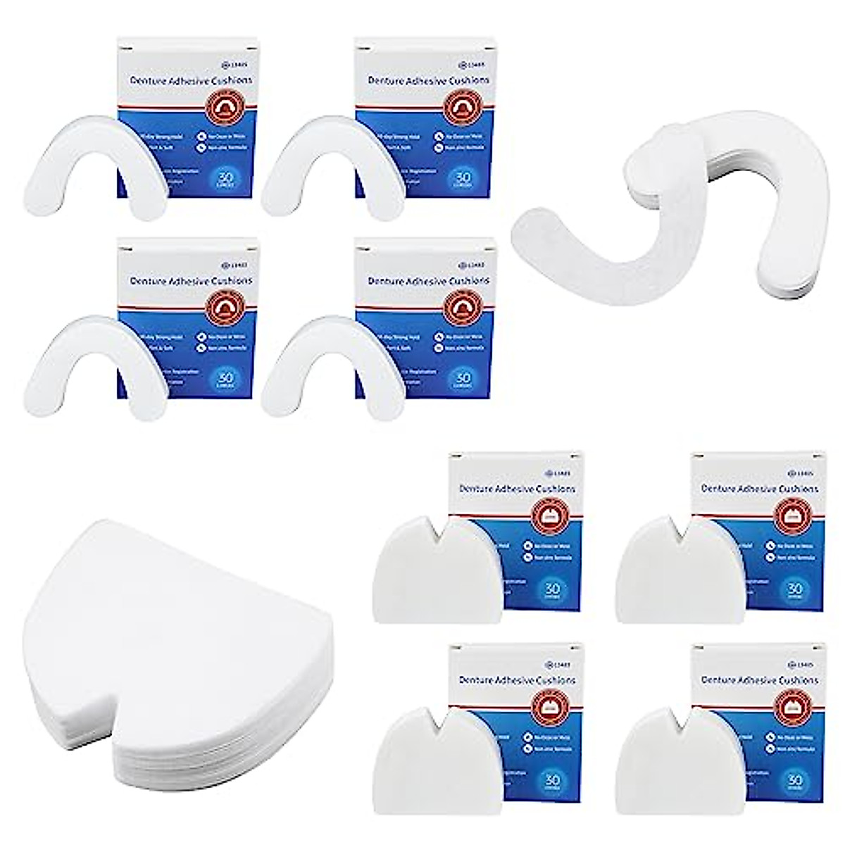 240 Pads/8 Pack Zinc Free Long-Lasting Denture Ad-he-sive Cu-sh1on Denture Ad-he-sive Pad for Secure Hold and Food Seal 120 Pads/4 Pack Apply to Lower and 120 Pads/4 Pack Apply to Upper