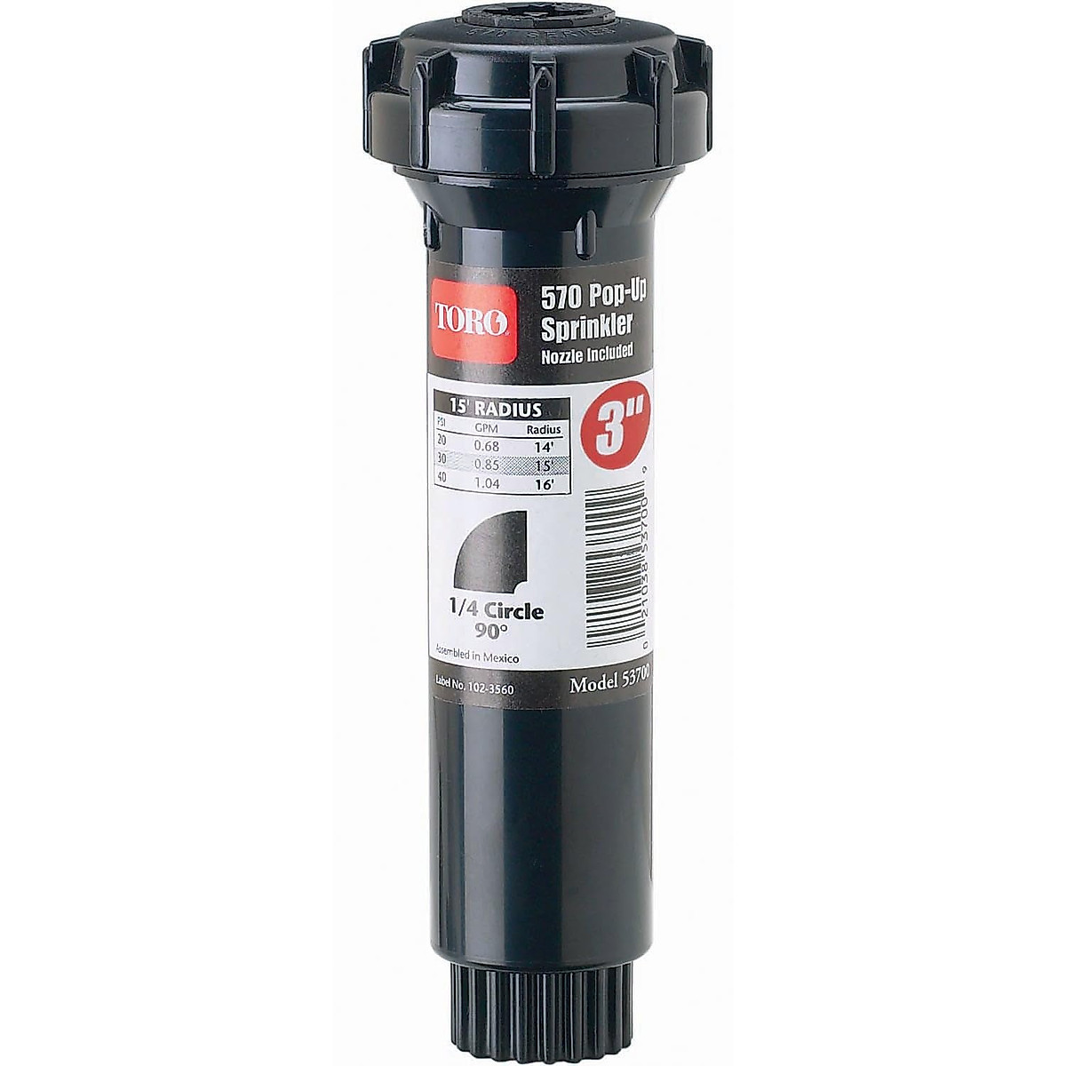Toro 53815 3-Inch Pop-Up Fixed-Spray with Nozzle Sprinkler, 90-Degree, 15-Feet,Blacks