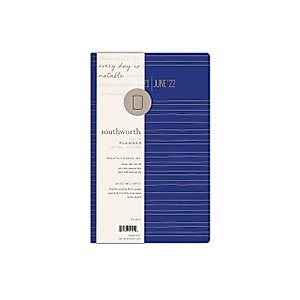 Southworth Academic Planner (July 2021-June 2022), 5" x 8", Cobalt Metallic Stripe, 28 lb./105 gsm Paper, Medium Flex (92121)