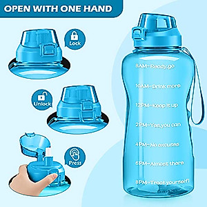 4AMinLA 128oz Motivational Gallon Water Bottle with Time Marker & Straw, Large Capacity Leakproof BPA Free Fitness Sports Water Jug (light blue)