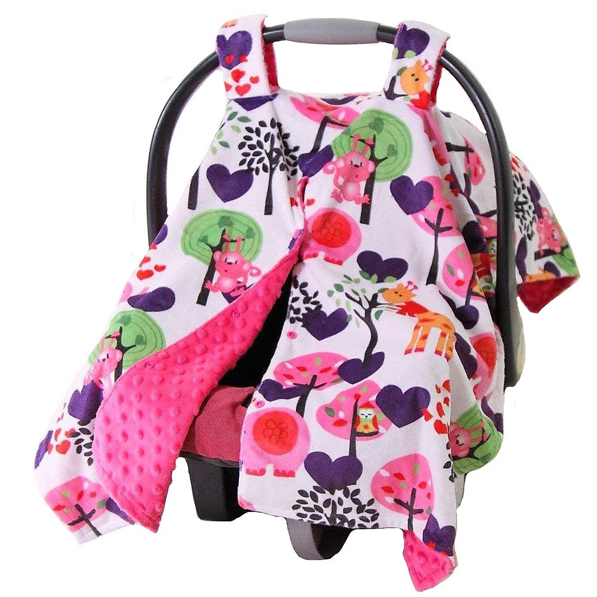 Baby Minky Velboa Carseat Canopy Carrier Cover (Safari/Hot Pink)
