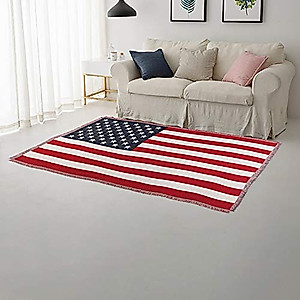 MayNest American Flag Throw Blanket Reversible Soft Woven Cotton Thick Large Tassels Rug Vintage USA Military United States Print Knit Tapestry Chair Recliner Loveseat Couch Sofa Cover (Small: 71x51)