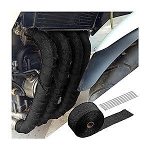 AICEL Exhaust Heat Wrap Roll, Heat Insulation Wrap Tape for Exhaust Pipes, 2" x 50' Fiberglass Heat Shield Tape with 6 Stainless Steel Locking Ties, Compatible with Car Motorcycle and More