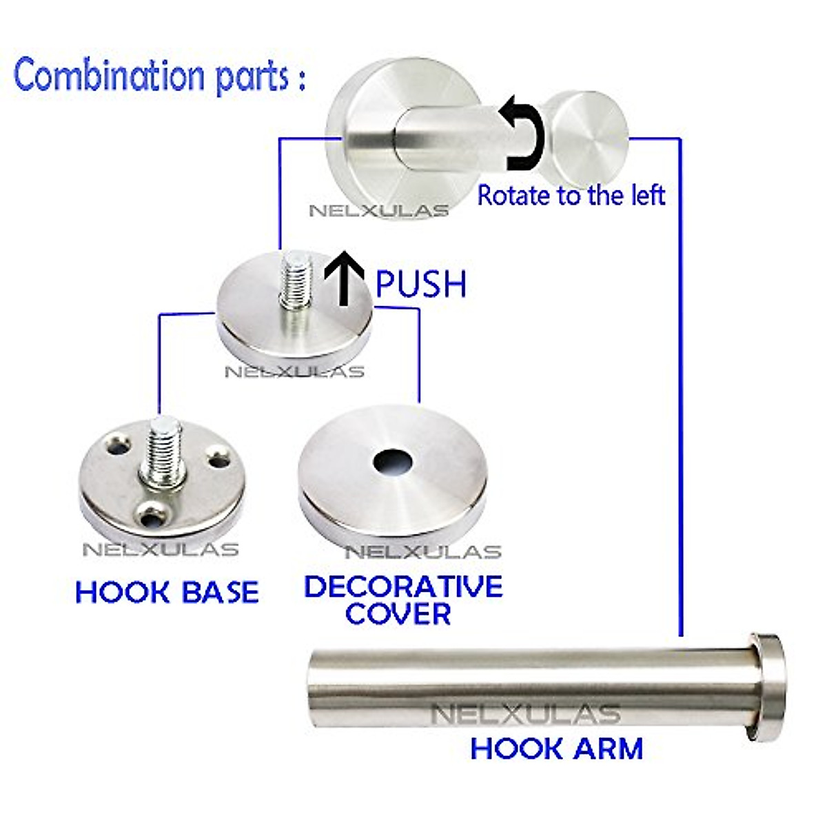 NELXULAS Brushed Stainless Steel Bath Towel Robe Hooks Single Super Heavy Duty Wall Mount Hook, Fit for Bedroom,Living Room, Bathroom and Fitting Room, Office, (8", 2 PCS)