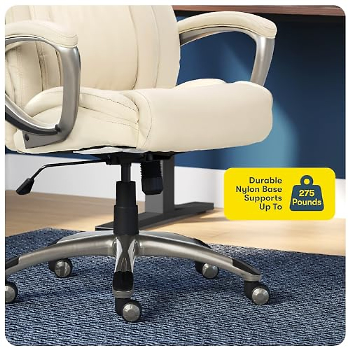 Serta Garret Executive Office, Adjustable Ergonomic Computer Chair with Layered Body Pillows, Waterfall Seat Edge, Bonded Leather, High-Back, Ivory White