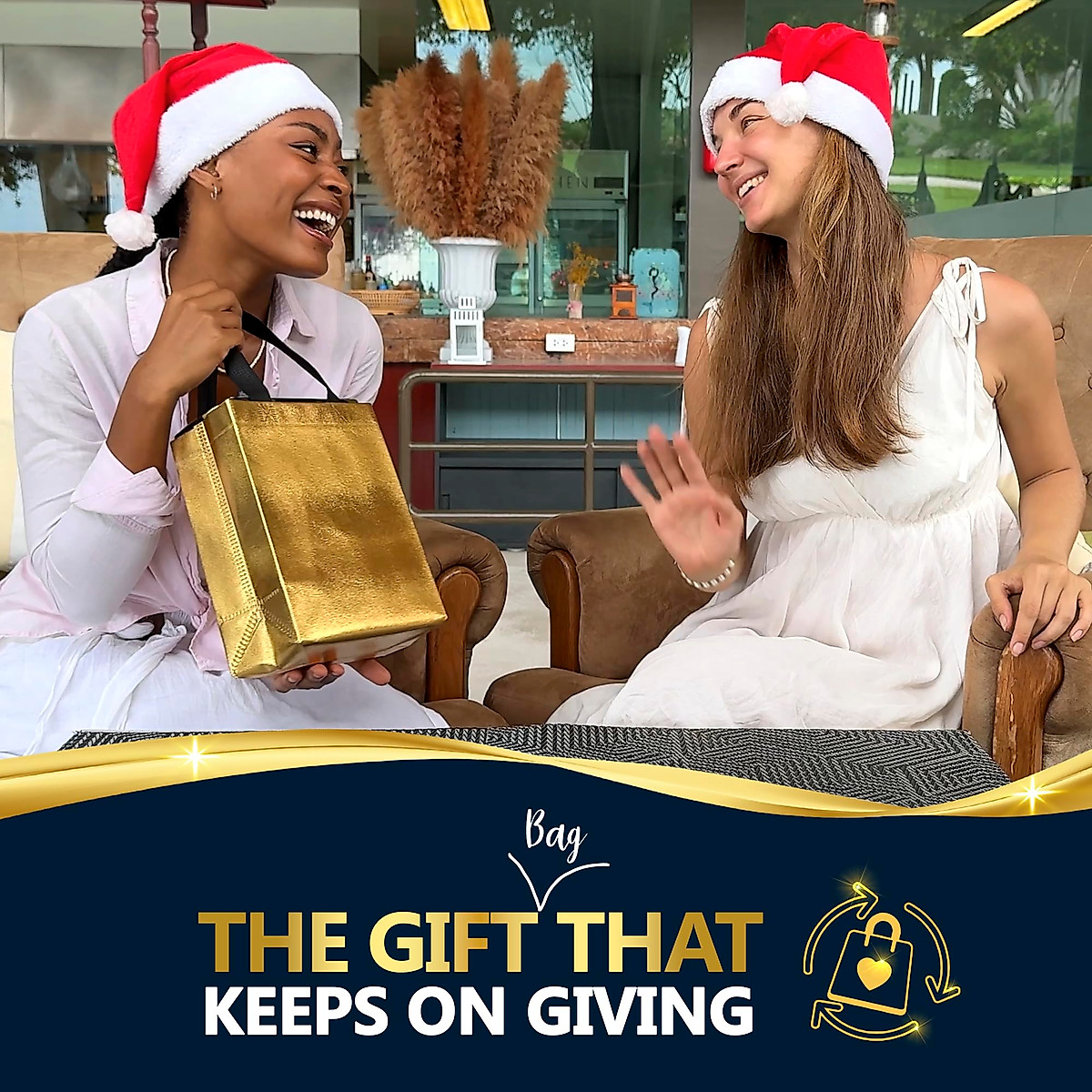 Nush Nush Gold Gift Bags Medium Size – Set of 12 Gold Reusable Gift Bags With Handles in Bulk - Bridesmaids, Bachelorette, Birthday, Christmas Gift Bags, Goodie Bags, Party Favor Bags – 8Wx4Dx10H