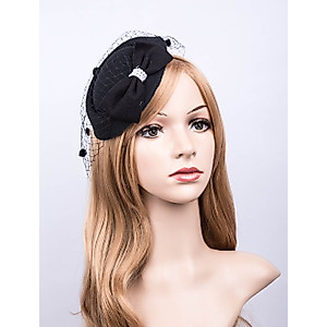 Fascinators Hats 20s 50s Hat Pillbox Hat Cocktail Tea Party Headwear with Veil for Girls and Women(C-black)