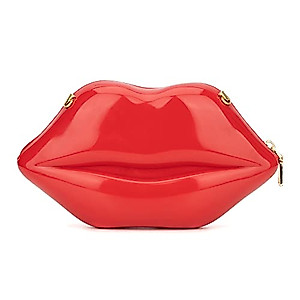 Olivia Miller Women's Fashion Cecilia PVC Jelly Red Small Kiss Lips Shaped Crossbody Bag Removable Strap, Evening Casual Purse Handbag