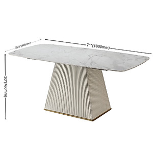 71" Modern Dining Table for 6, Kitchen & Dining Room Table, Sintered Stone Tabletop and Solid Wood Frame & PU Leather Wrapped Marble Dining Table