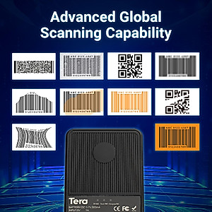 Tera Wearable Glove Barcode Scanner: 2 in 1 Dual Use Detachable Design, Finger Wireless 1D 2D QR Bar Code Reader, 3 in 1 Works with Bluetooth 2.4G Wireless USB Wired, Handheld Bar Code Reader HW0013