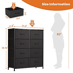 Sweetcrispy Dresser, Dresser for Bedroom Drawer Organizer Storage Drawers, Fabric Storage Tower with 8 Drawers, Chest of Drawers with Steel Frame, Wood Top for Nursery, Living Room, Closet
