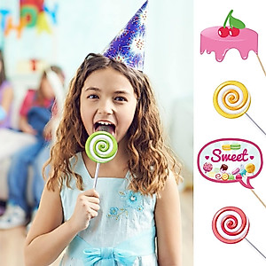 Kristin Paradise 25Pcs Candy Land Photo Booth Props with Stick, Candyland Selfie Props, Candy Shop Party Supplies, Lollipop Birthday Theme Backdrop Decorations, Boy Girl First 1st Bday Baby Shower